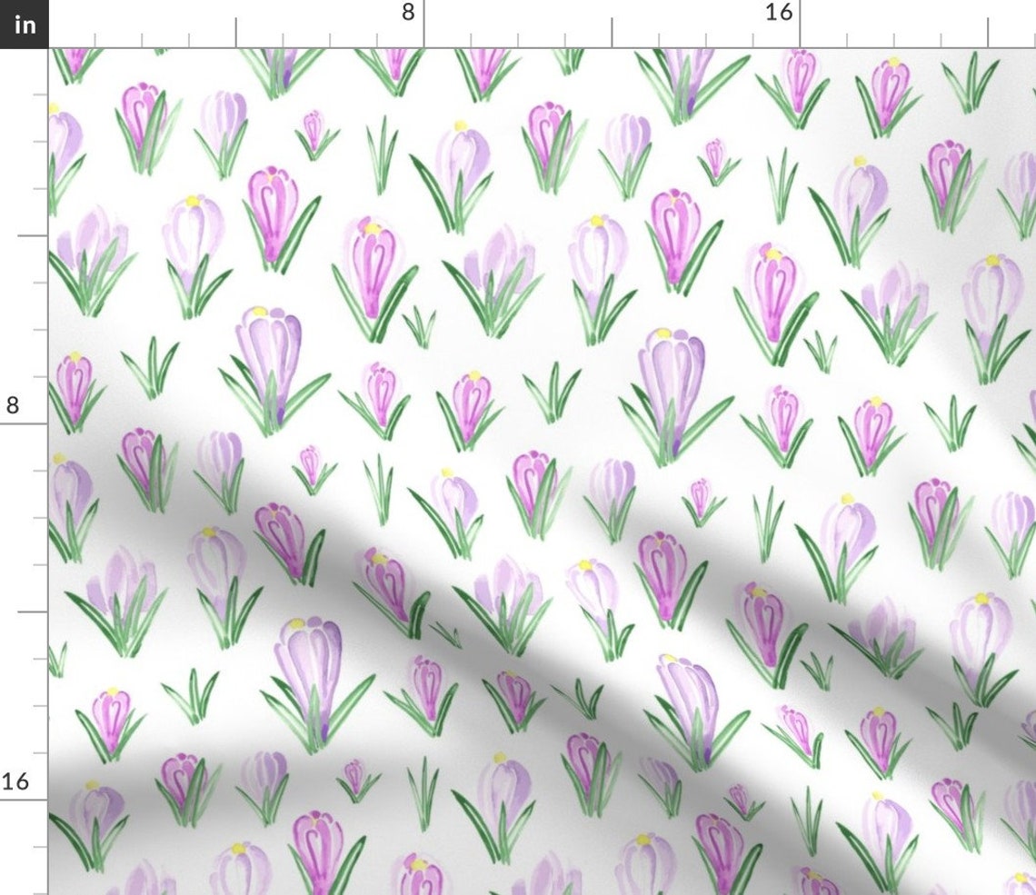 Spring Flower Fabric Watercolor Easter Floral Crocus Spring | Etsy