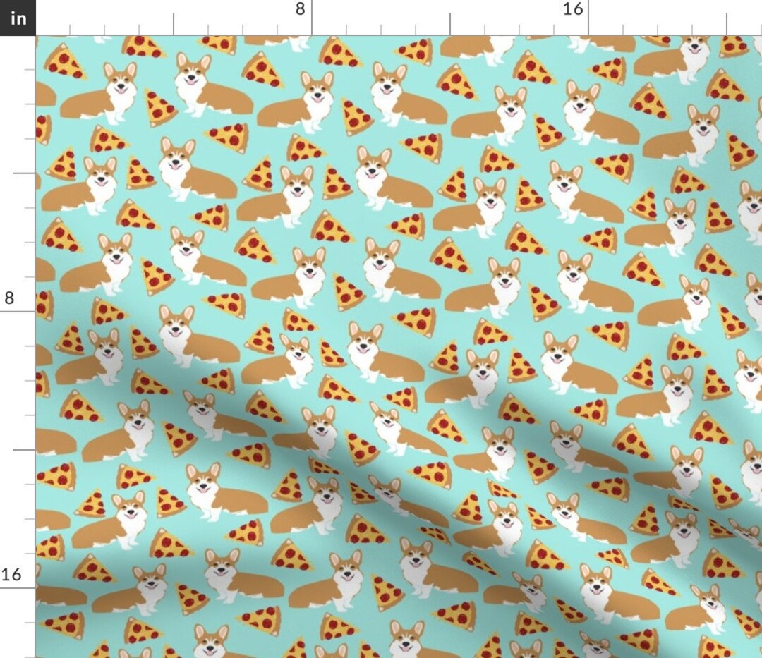 Corgi Fabric Corgi Pizza Mint Dog Novelty Fabric by Petfriendly Corgi ...