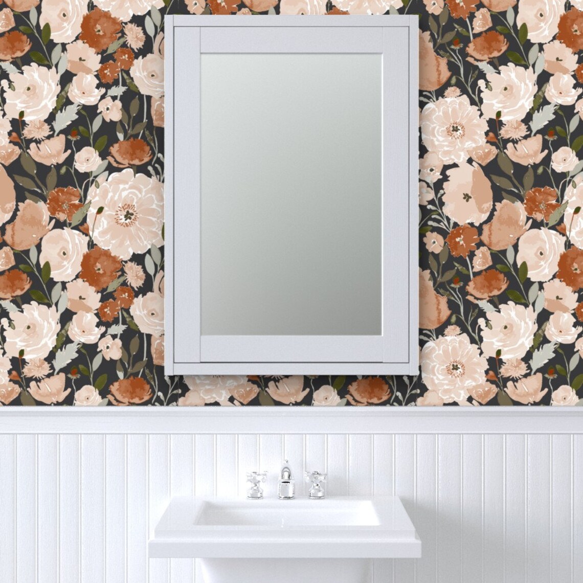 Floral Wallpaper Poppy Garden By Indybloomdesign Muted | Etsy