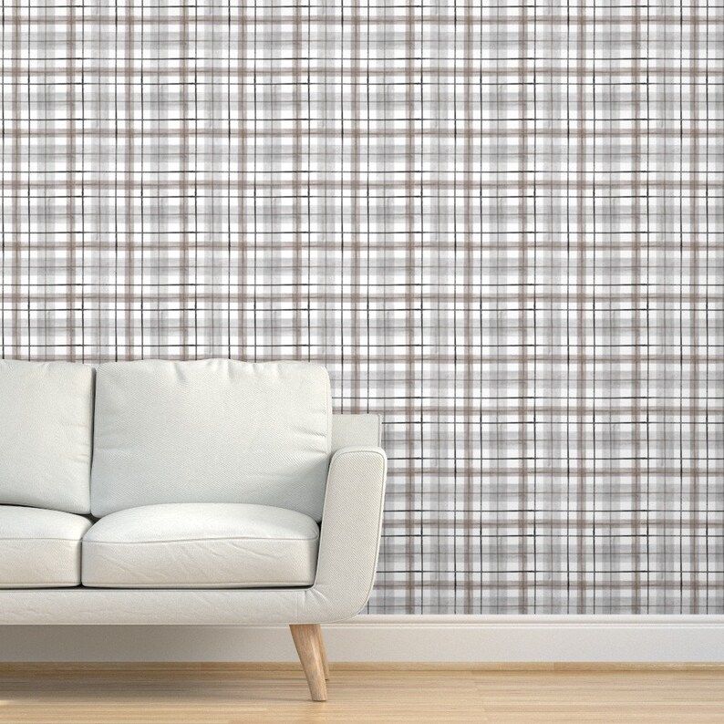 Plaid Wallpaper Gray White Tartan by Crystal Walen Plaid - Etsy