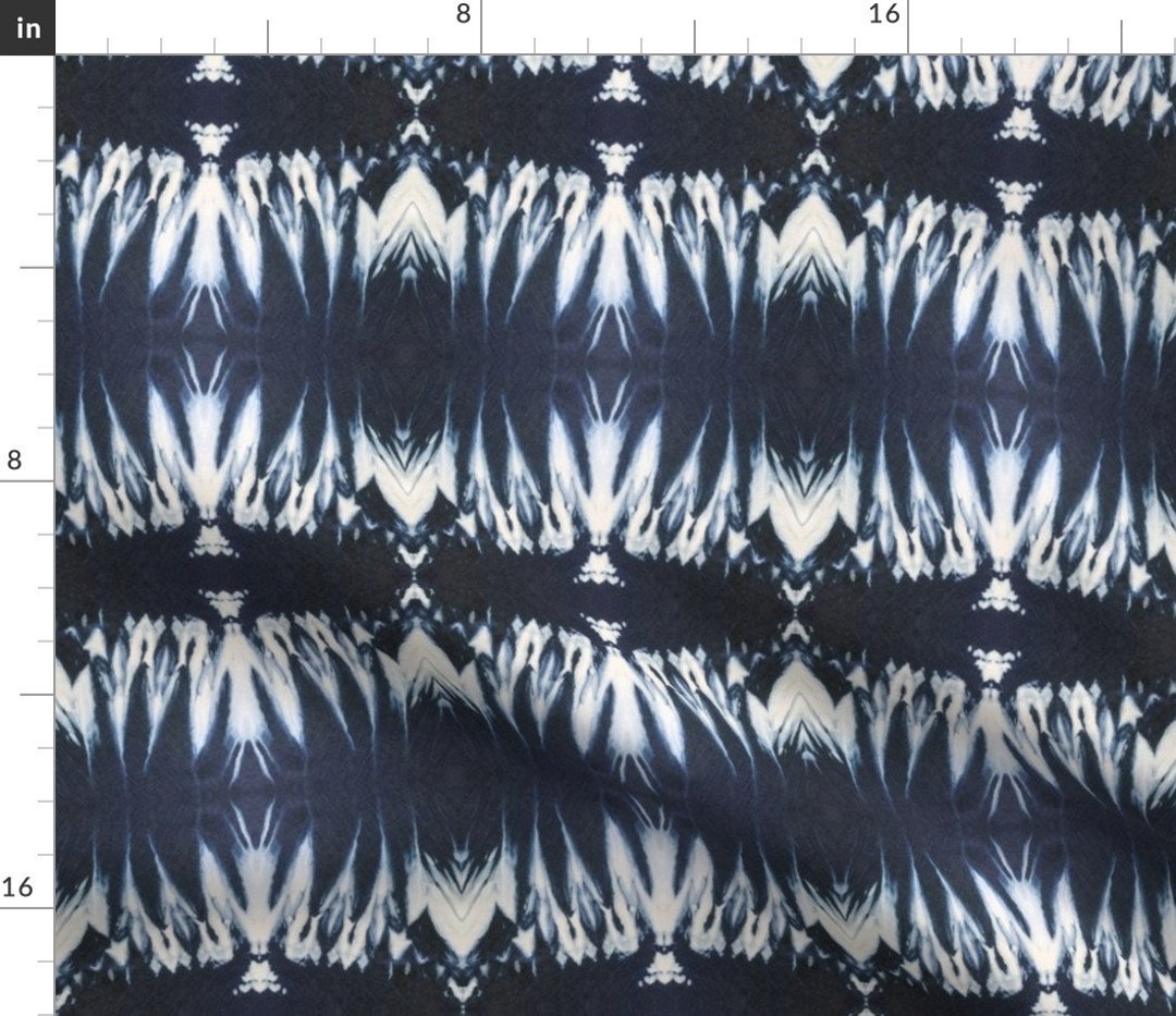 Navy Blue Acid Wash Design White Fabric Denim Reverse Shibori 7645 by ...