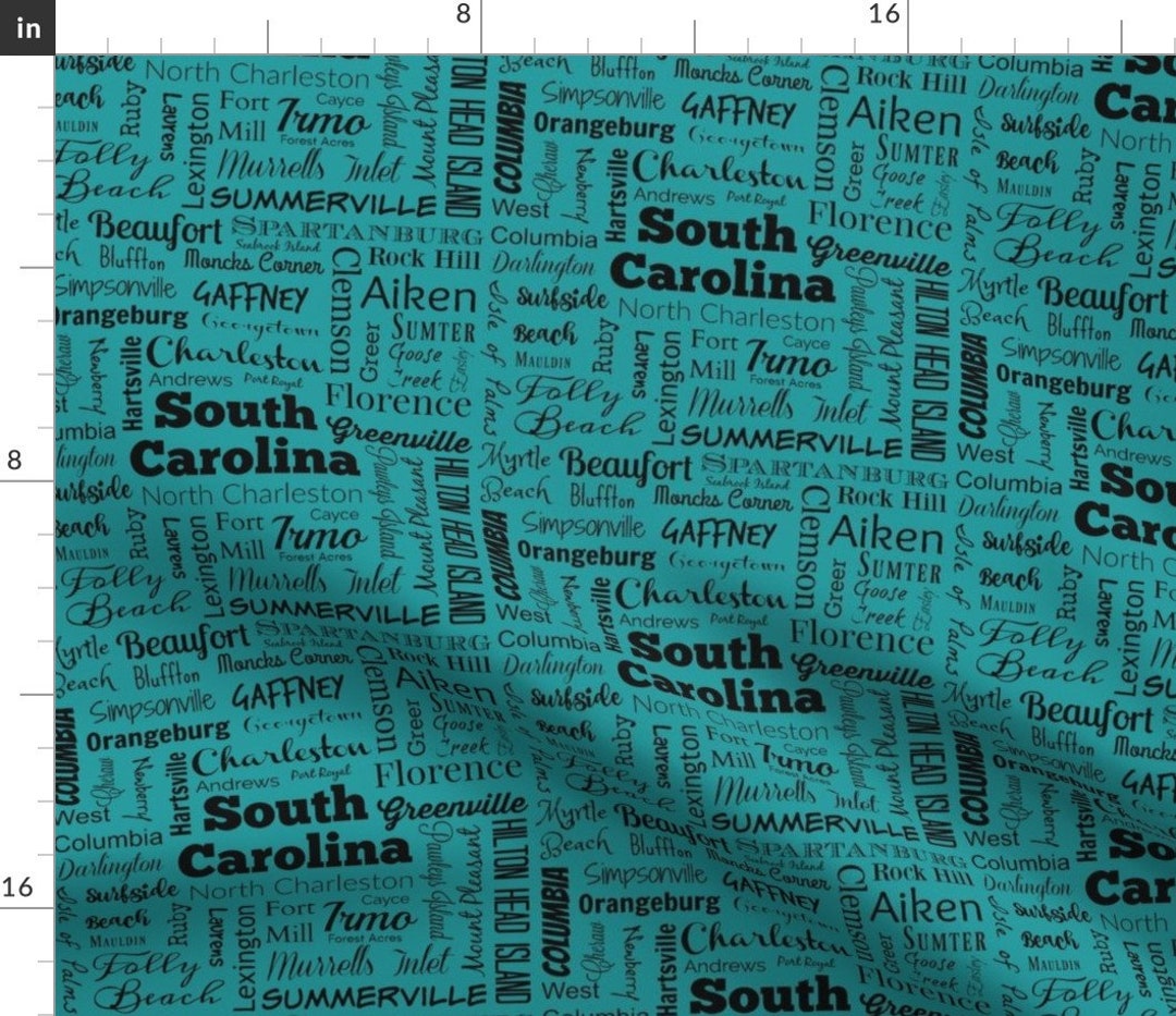 South Carolina Fabric Cities of South Carolina Cities, Teal by Svester ...