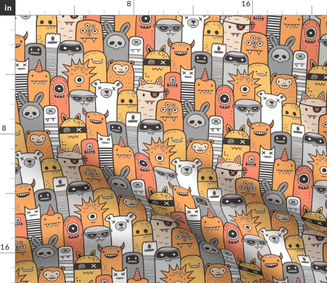 Monsters Fabric Monsters and Friends Orange by Caja Design Monsters ...