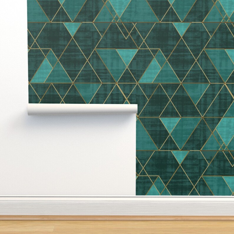 Mod Triangle Wallpaper Mod Triangles Emerald Teal by Crystal - Etsy