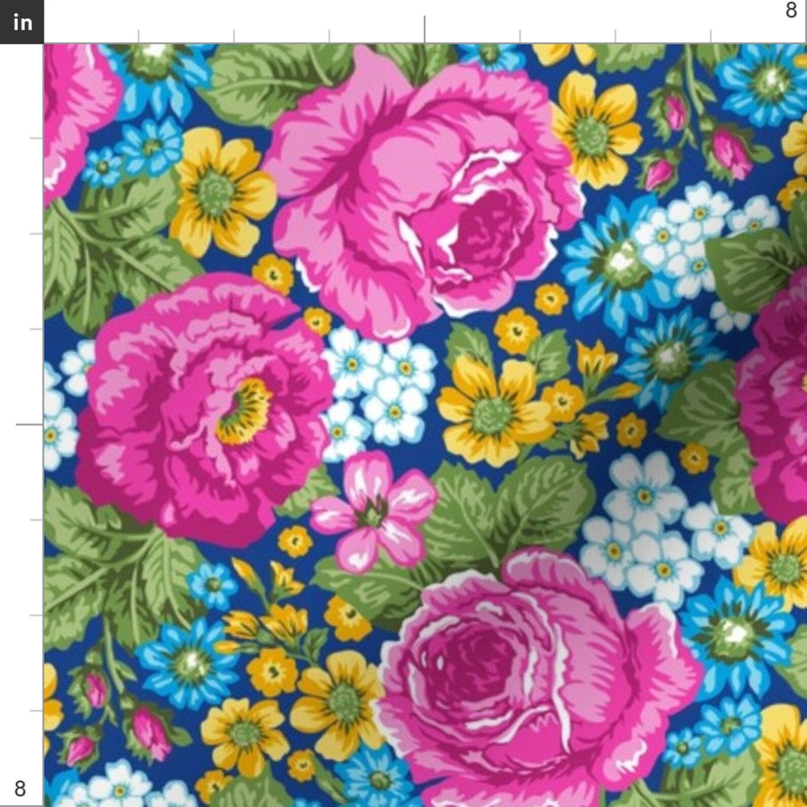 Vintage Flowers Fabric Pink Roses Vintage Flowers on Blue - Etsy