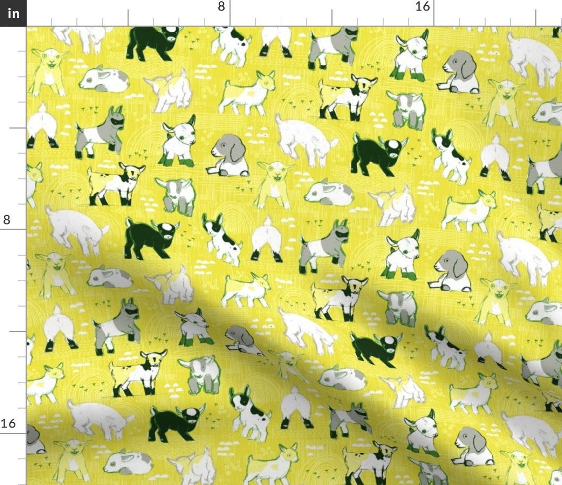 Goat Fabric Baby Goats by Friztin Yellow Modern Baby Goat | Etsy