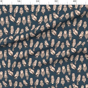 Owl Fabric Owl // Blush and Navy Hand-drawn Illustration Bird Owlby ...