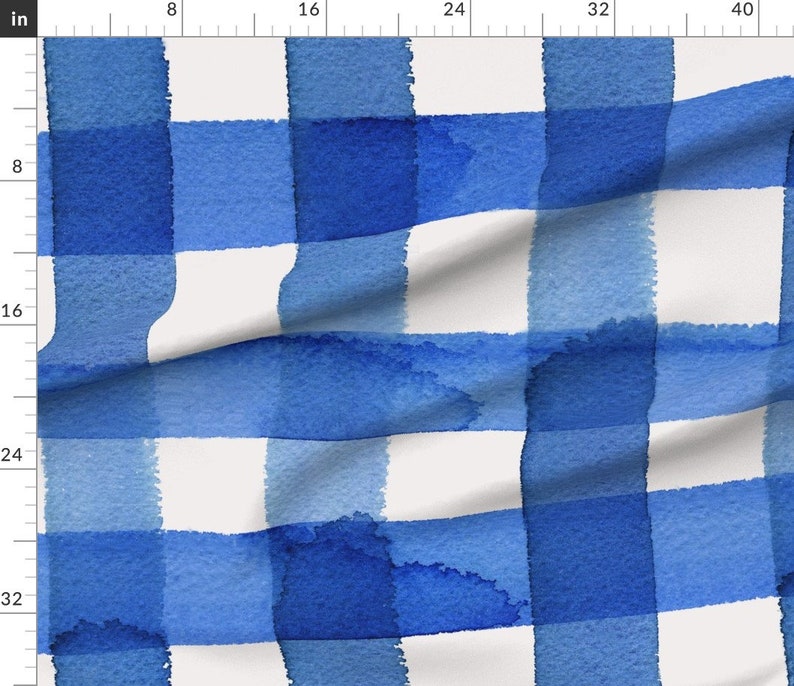 Blue Watercolor Gingham Fabric Large Sky Gingham by - Etsy