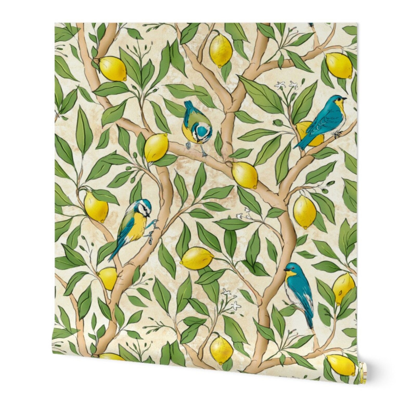 Nature Wallpaper Birds and Lemons by Chiaradesignstudio - Etsy
