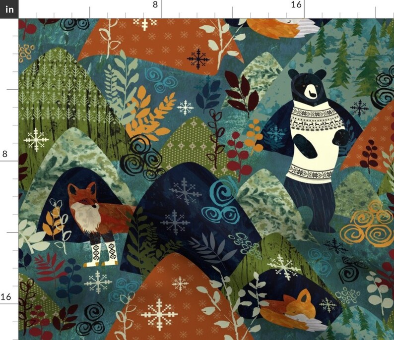 Fair Isle Bear and Fox Woodland Watercolor Fabric Fair Isle - Etsy