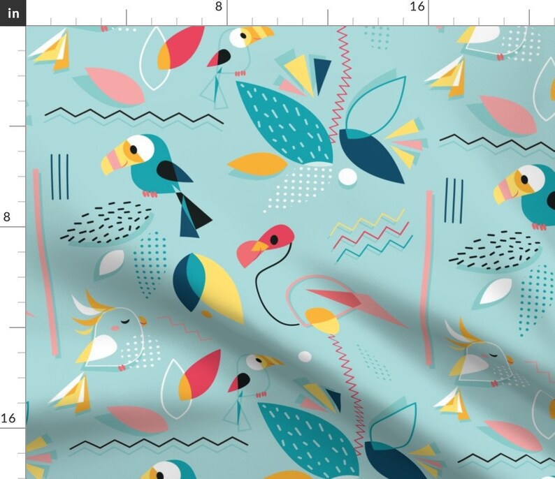 Tropical Birds Fabric Memphis Bird by Elodie-lauret - Etsy