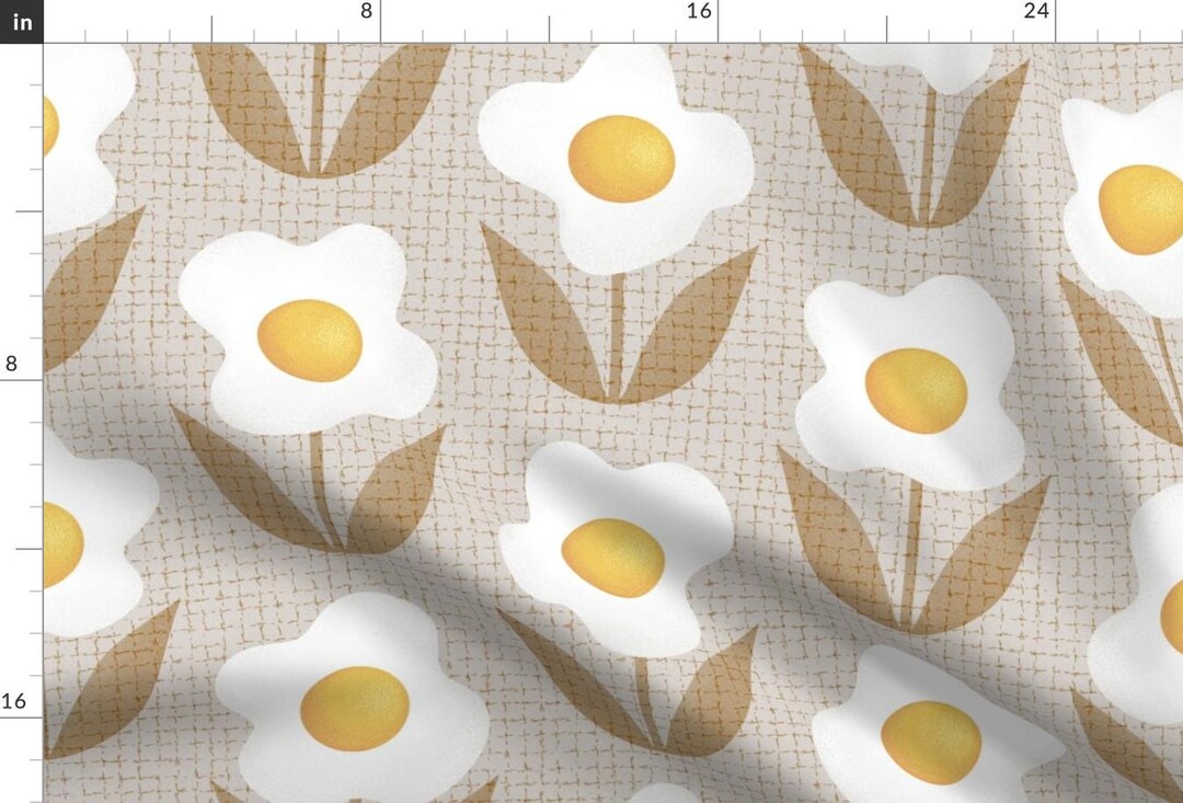 Retro Geometric Fabric - Fried Egg Flowers by Bobbieval - Kitsch ...