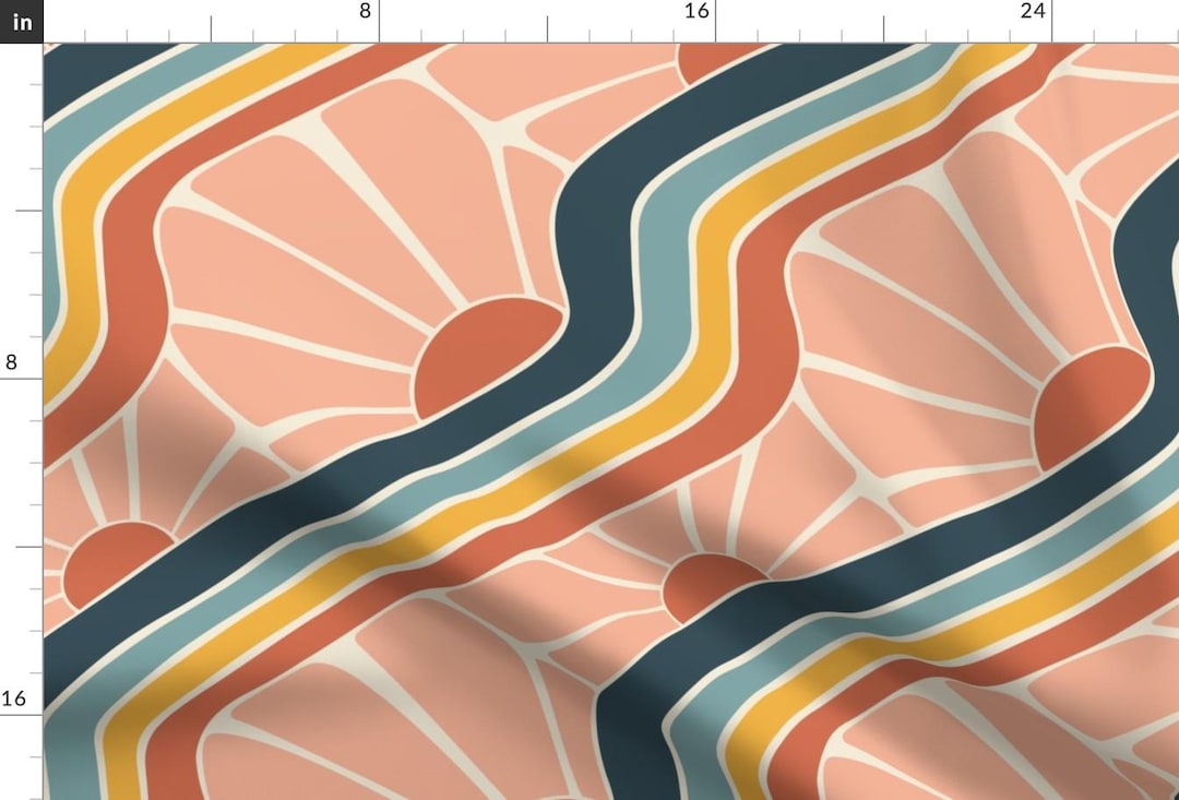 Sunshine Fabric - Retro Sun Wave by Lindsay_roberts - Retro Rainbow ...