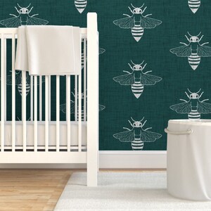 Honeybees on Teal Wallpaper Bees Large Scale by - Etsy
