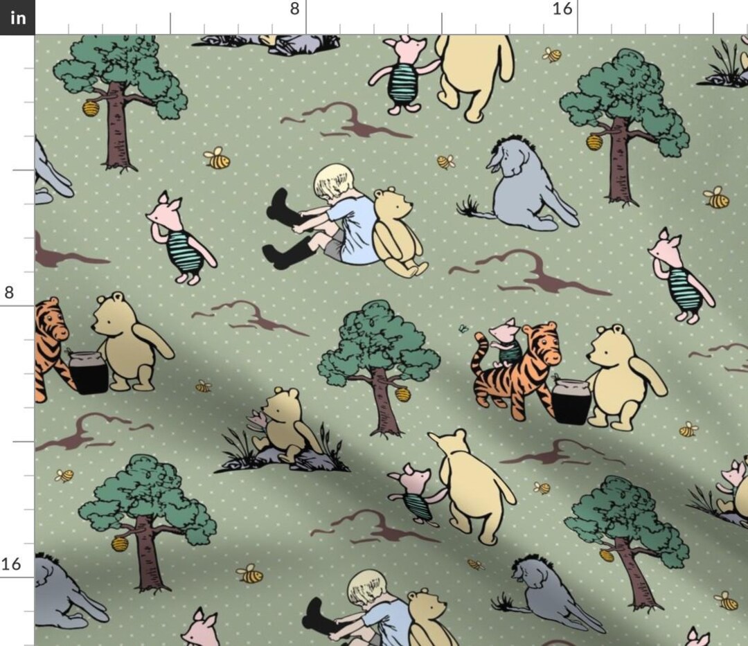 Winnie the Pooh Fabric Classic Pooh by Kristeninstitches Sage Green ...