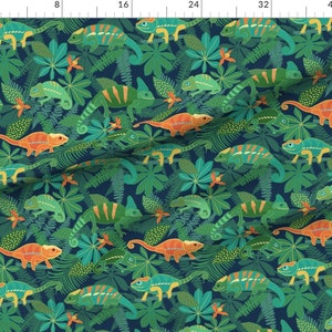 Chameleons Fabric Chameleons in Jungle by Nadyabasos Blue - Etsy
