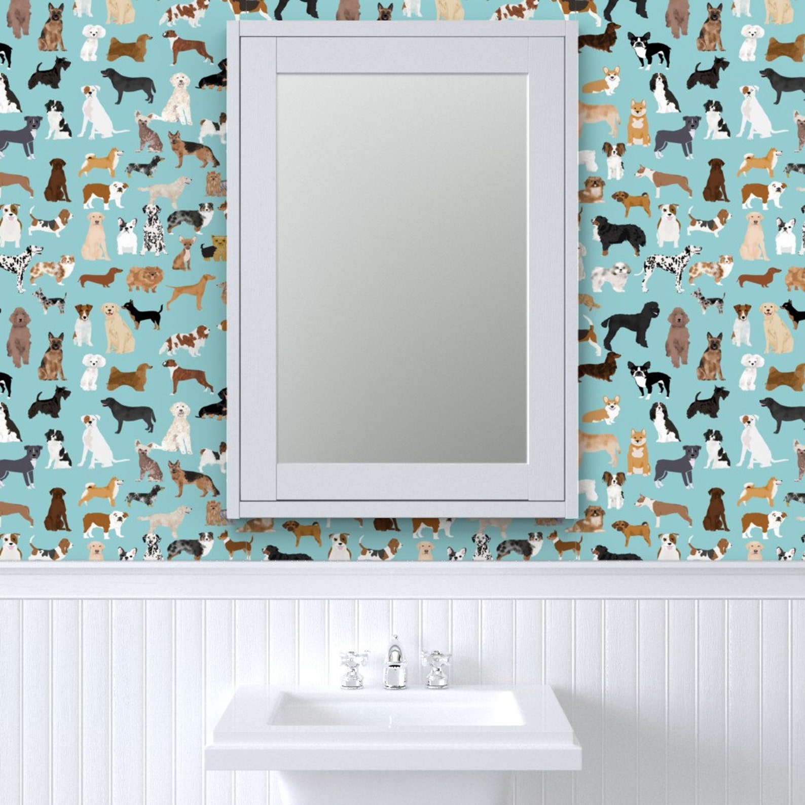 Dogs Wallpaper Light Blue Lots of Breeds Dog Breed by - Etsy