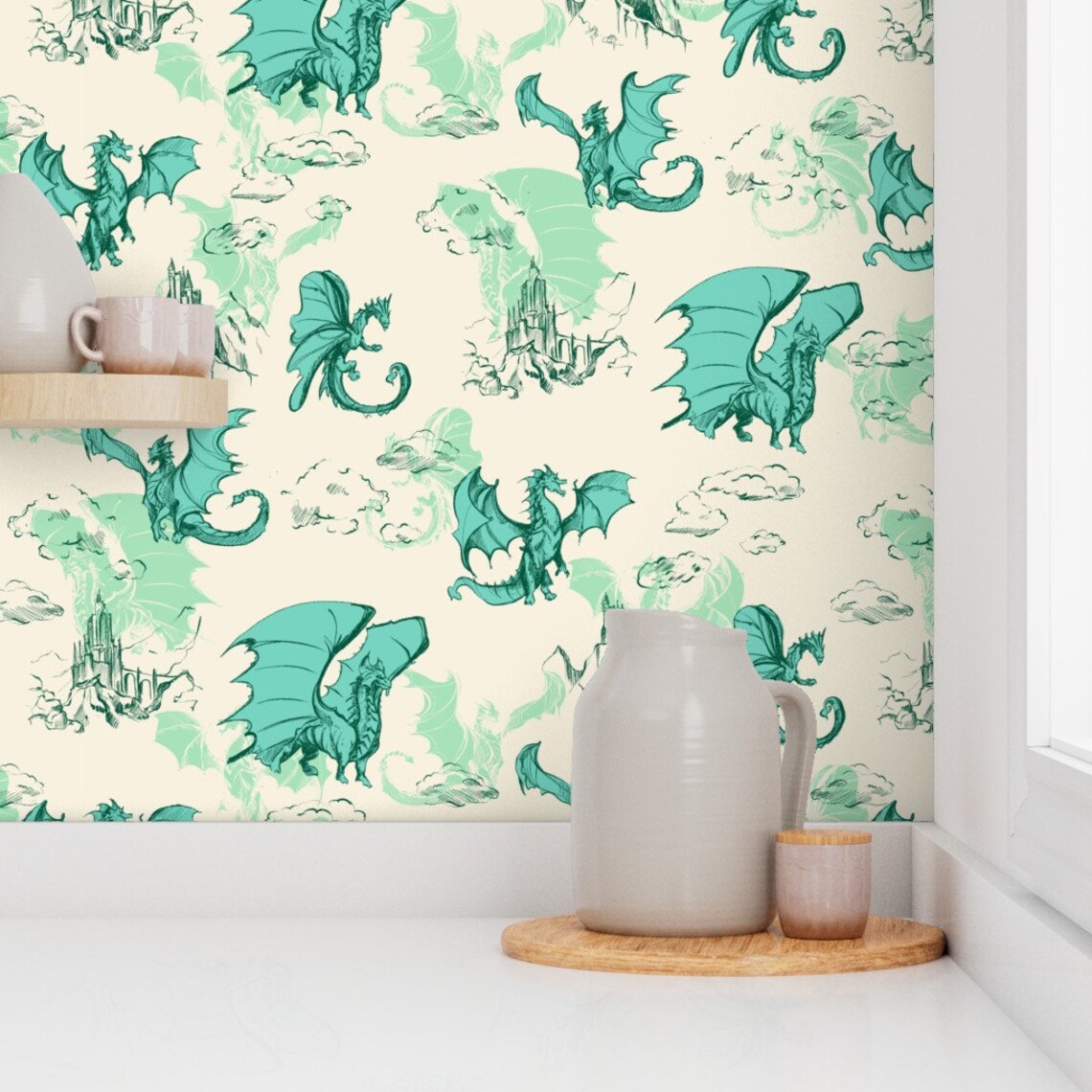 Dragon Wallpaper Dragon Jade by Pattern State Mystical - Etsy