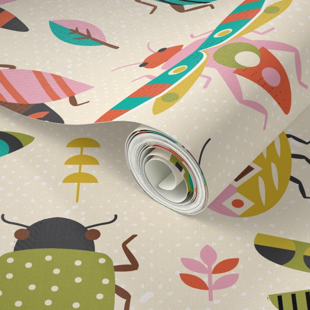 Retro Bugs Removable Peel and Stick Wallpaper - Butterfly Beetles ...