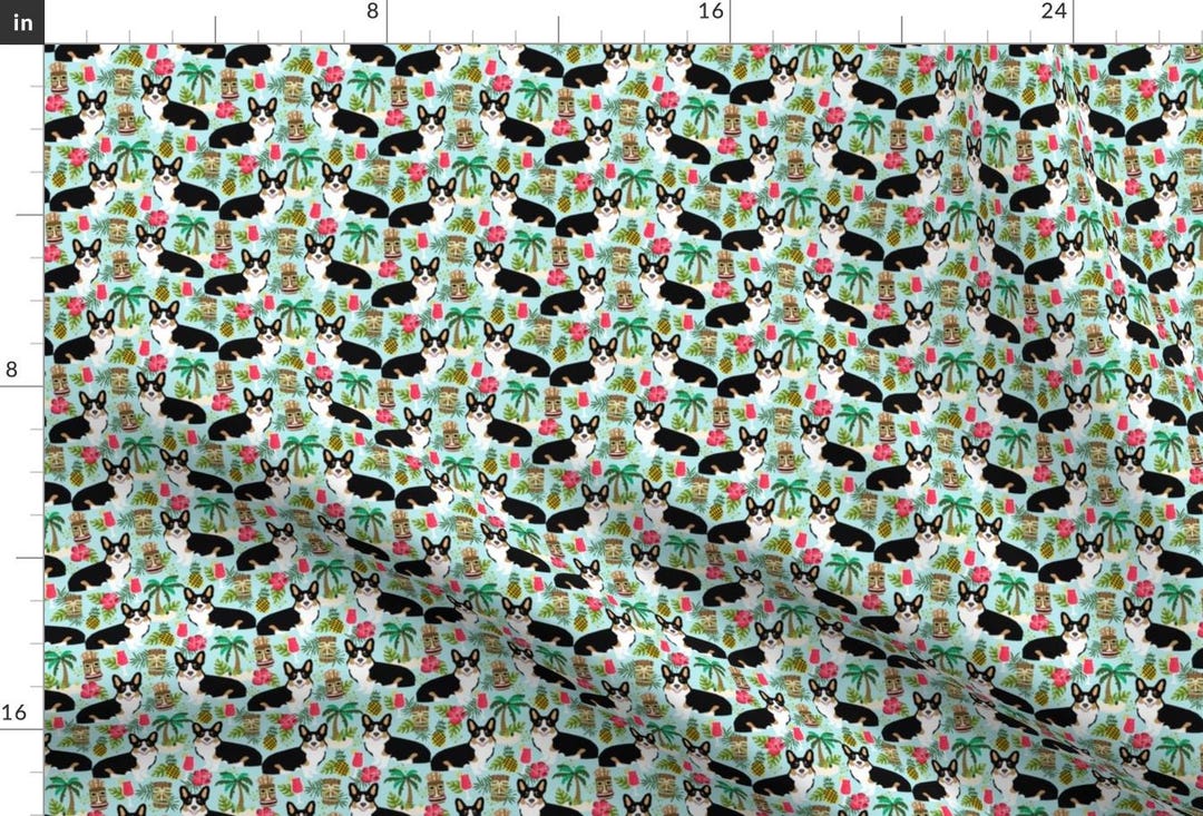 Corgis & Tiki Fabric - Corgi Tricolored Fabric by Petfriendly ...