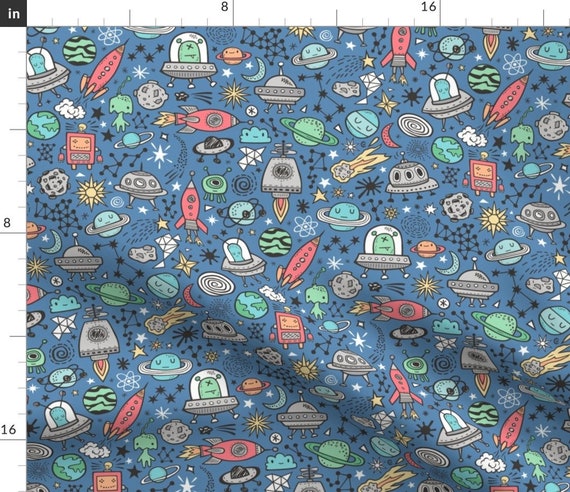 Space Fabric Space Galaxy Universe Doodle on Dark Blue by | Etsy