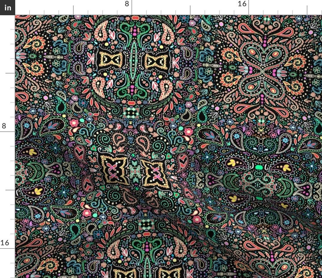 Rainbow Abstract Paisley Fabric Blacklight Chalkboard Paisley by ...