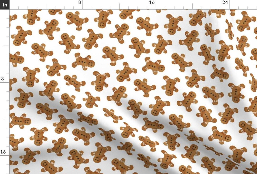 Gingerbread Man Fabric - Gingerbread Man Cookie Toss - White by ...