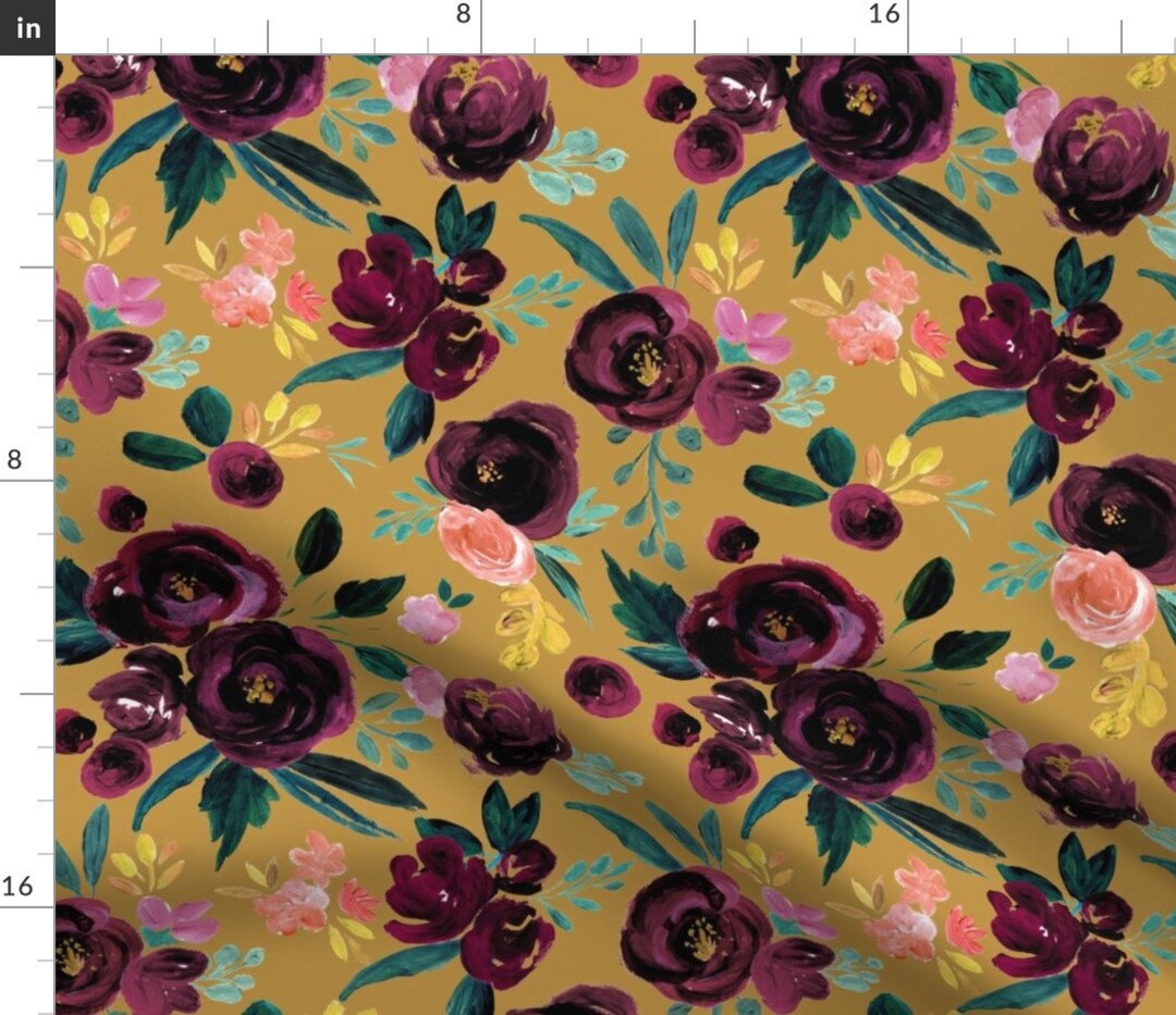 Plum Floral Fabric Valentina Plum Rose on Gold by Crystal - Etsy