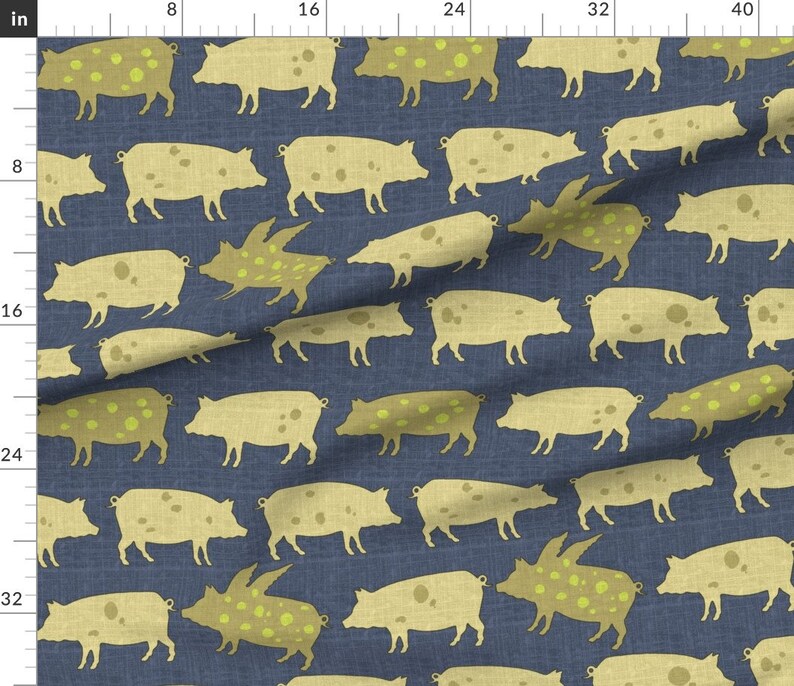 Pigs Fabric When Pigs Fly Denim Like by Littlerhodydesign - Etsy