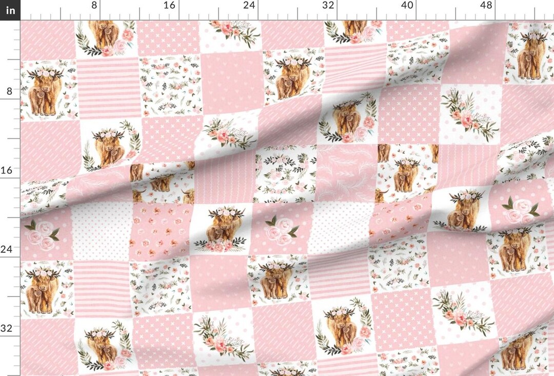 Pink Highland Cow Extra Wide Sateen Fabric Highland Cow Cheater Quilt ...