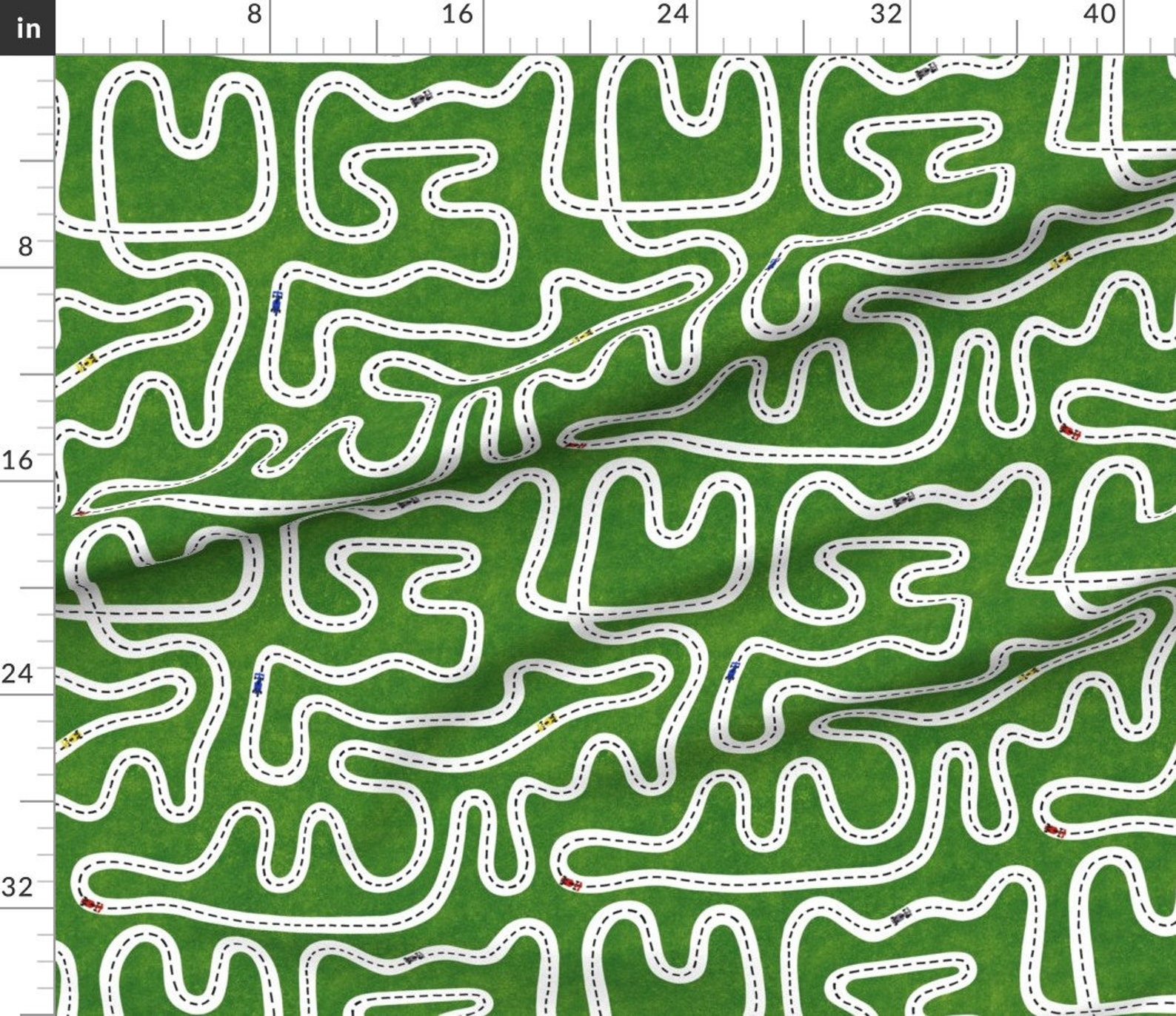Green Racingtrack Cars Fabric Speed Racers Grass Track by - Etsy