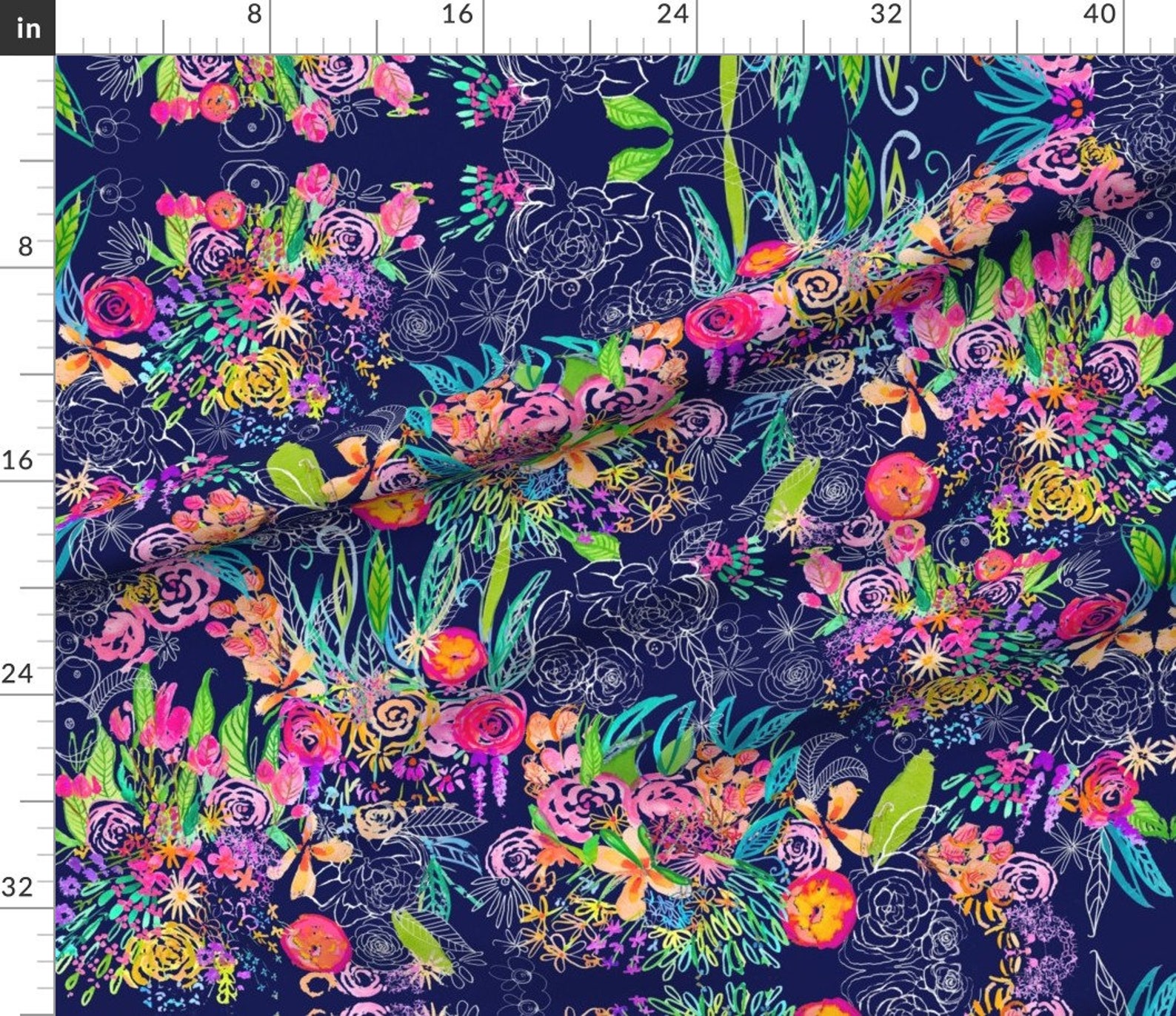 Vibrant Floral Fabric Neon Night Garden by Theartwerks - Etsy