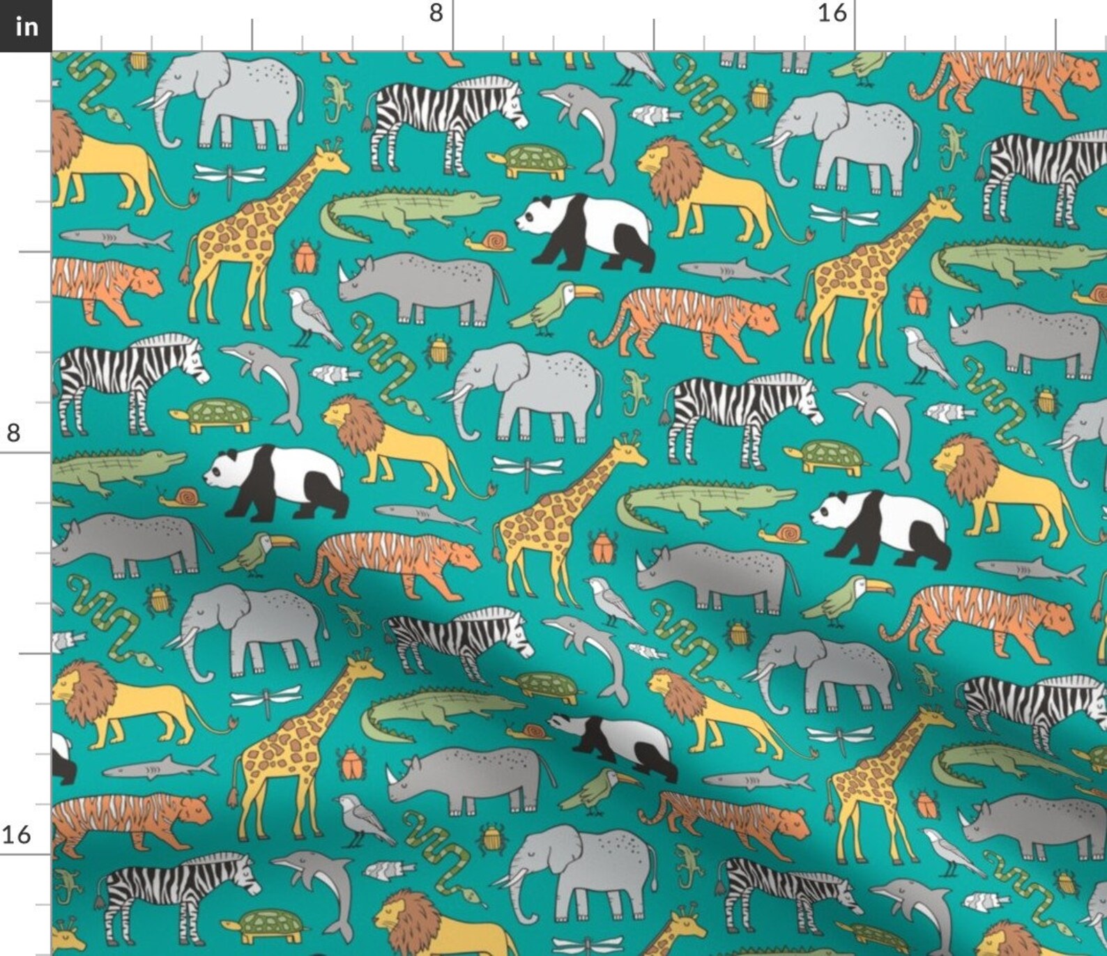 Zoo Animals Fabric Zoo Jungle Animals Doodle on Green by | Etsy