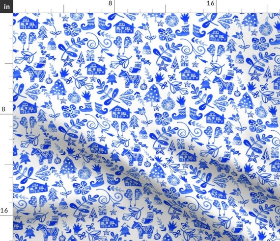 Blue Mod Scandi Winter Fabric Blue Christmas by - Etsy