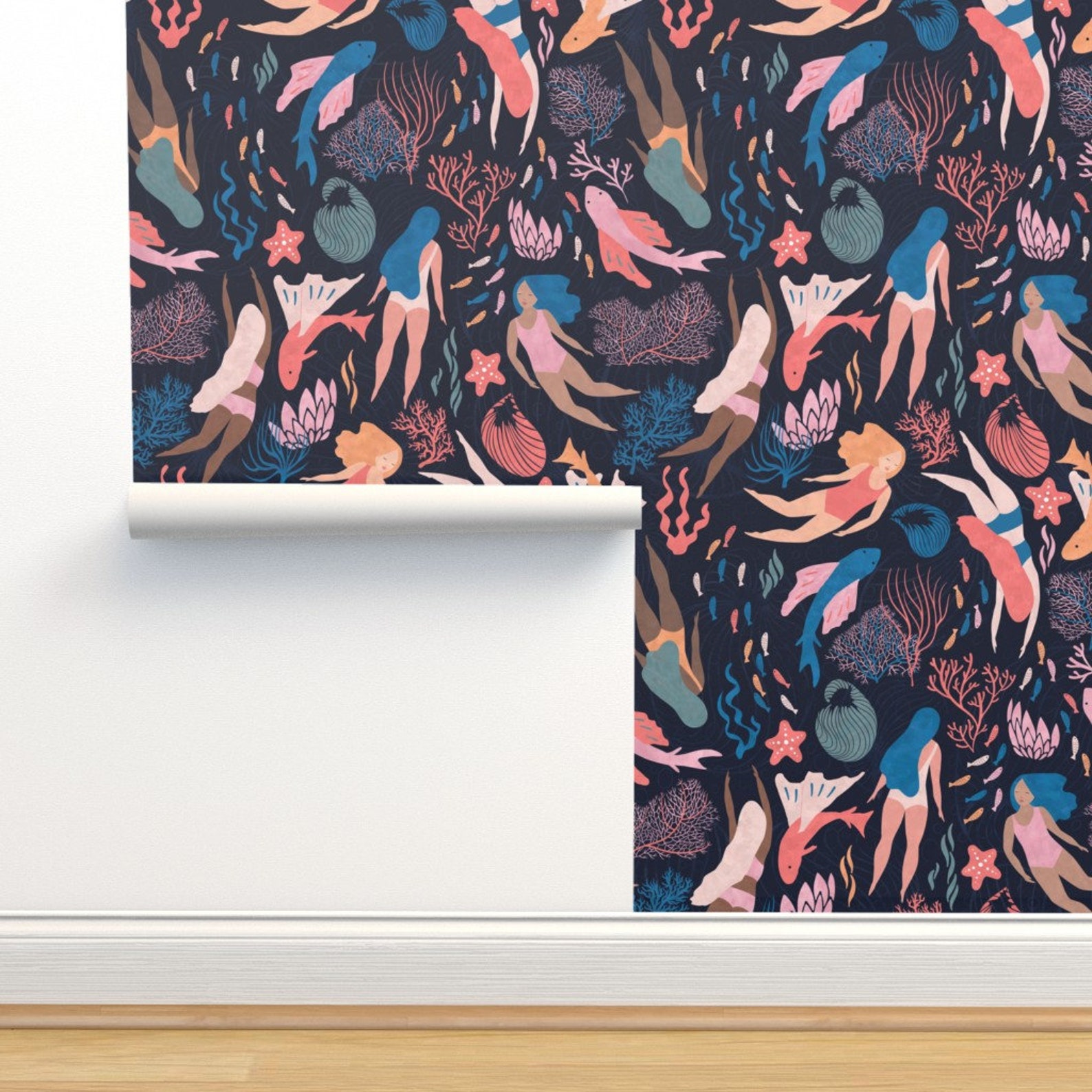 Swimming Wallpaper Almost Mermaid in Dark by Lidiebug - Etsy