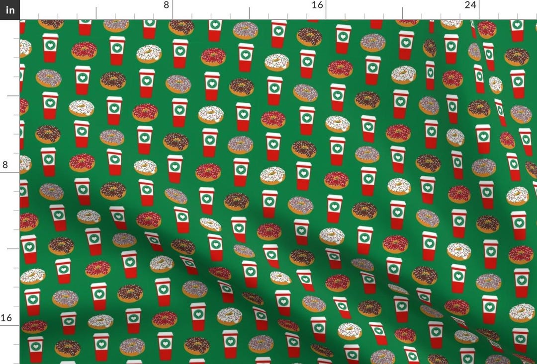 Donuts to Go Fabric - Donuts and Coffee Christmas Fabric Themed ...