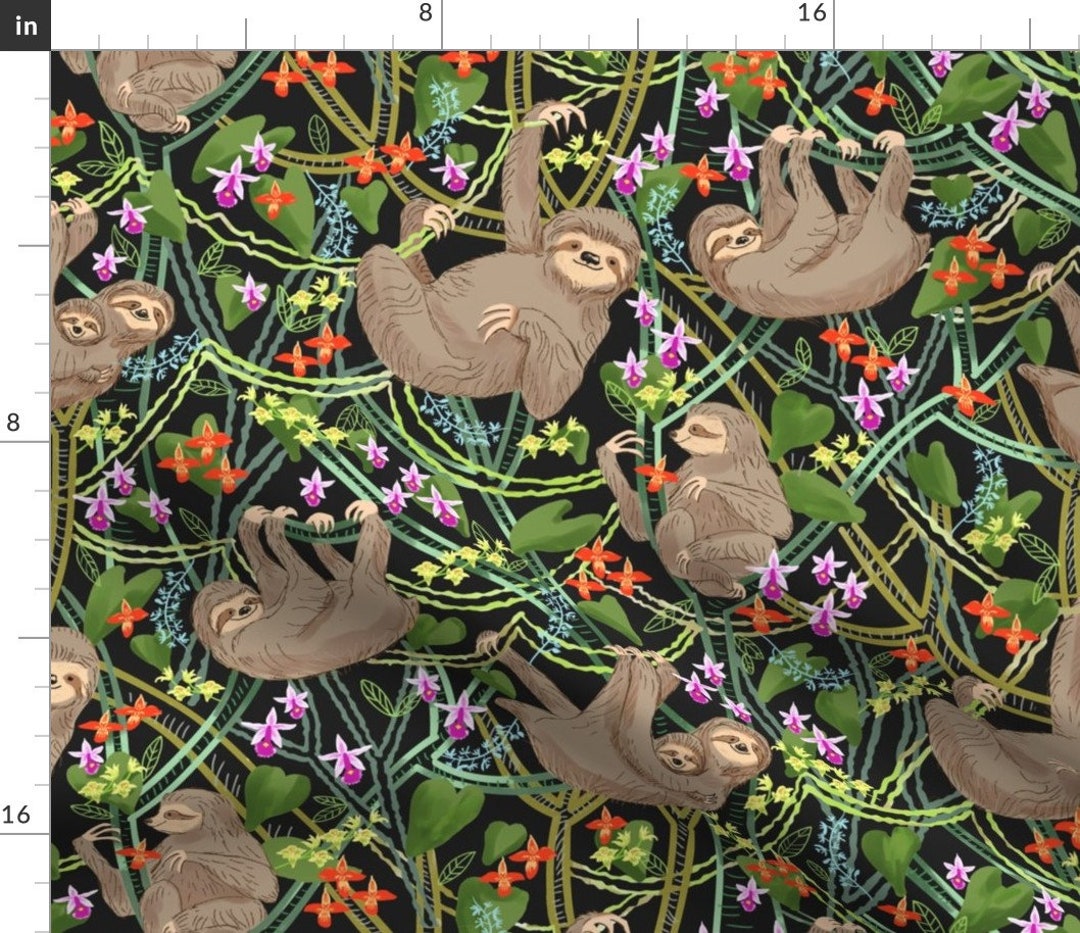 Tropical Floral Sloths Fabric Sloths and Orchids by Vinpauld Sloths ...