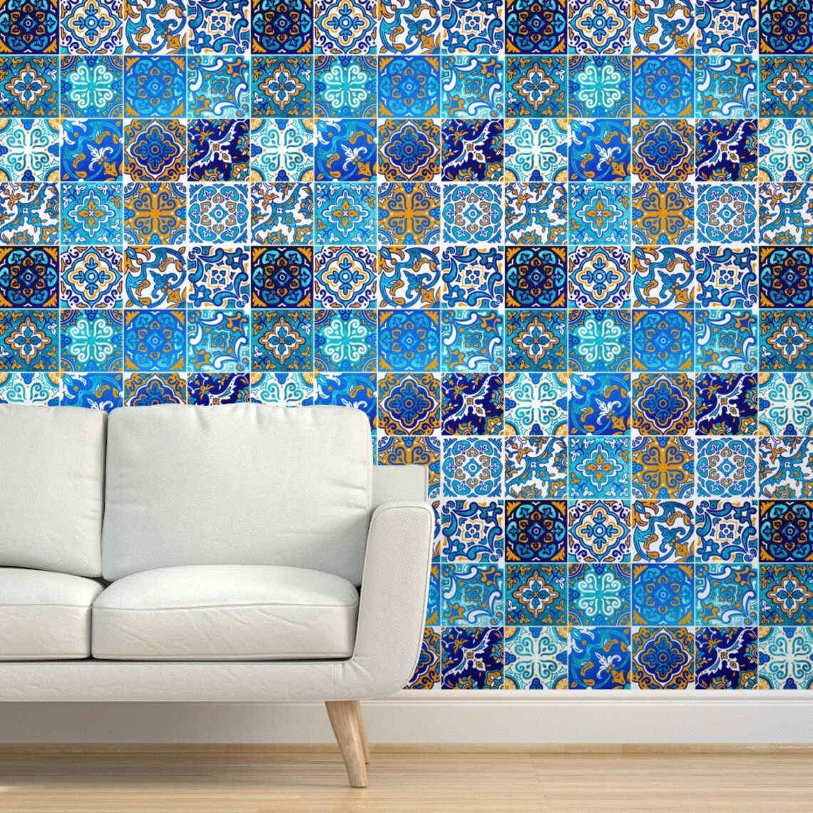 Spanish Wallpaper Sea Breeze Spanish Tile by Penguinhouse | Etsy