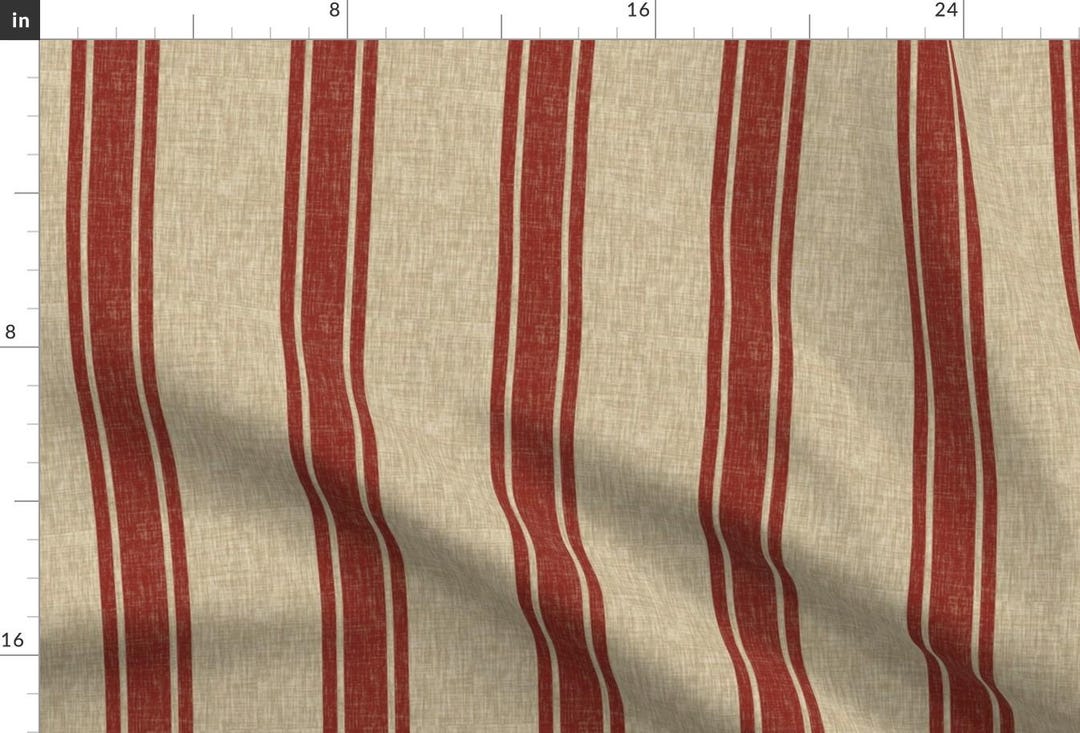 Red Beige Stripes Fabric - Large Western Ticking Stripe - Red by ...