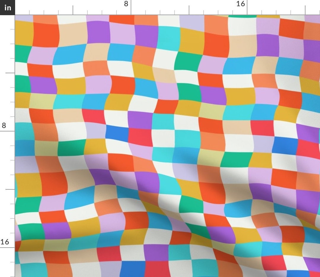 Wavy Y2k Check Fabric Wavy Rainbow Checks by Jstemps Multicolor Rainbow ...