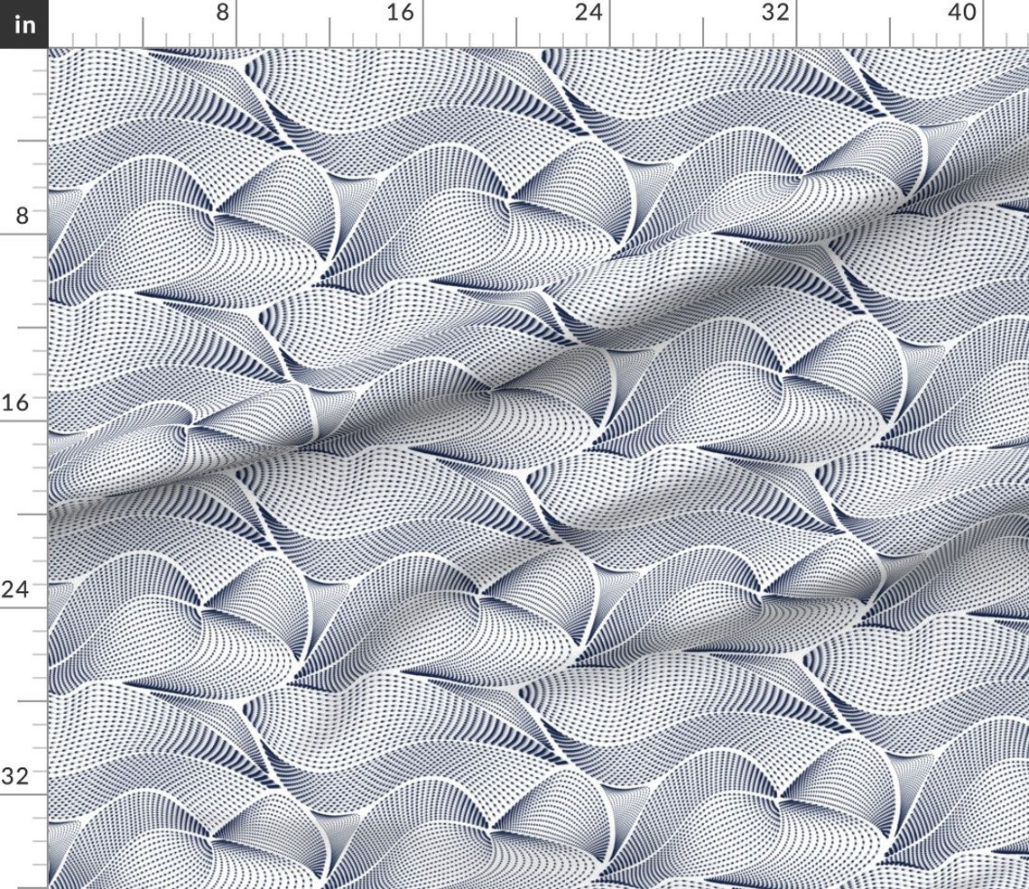 Navy Waves Geometric Fabric Birds in Flight Navy by Samossie - Etsy