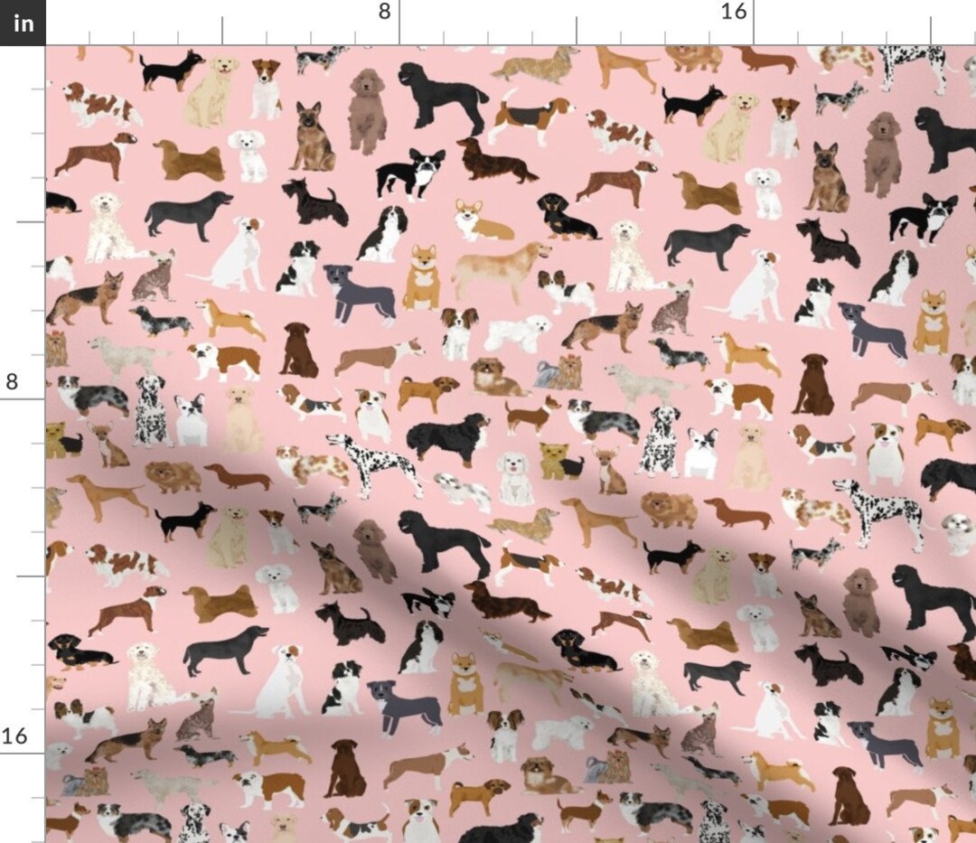 Dogs on Pink Fabric Dogs Pink Cute Breeds Fabric Design Sweet by ...