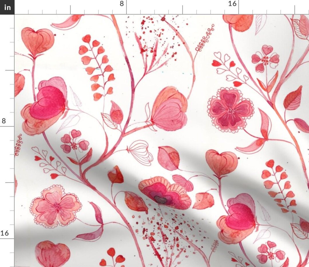 Watercolor Fabric Blooming Hearts Large by Anette_kithier Hand Drawn ...
