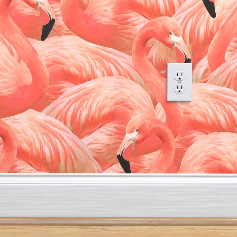 Flamingo Wallpaper Flamingo Fever in Coral by - Etsy