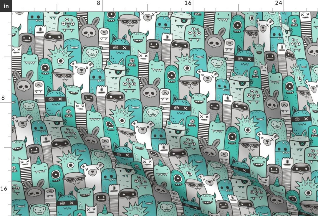 Monsters Fabric - Monsters and Friends Mint Green by Caja Design ...