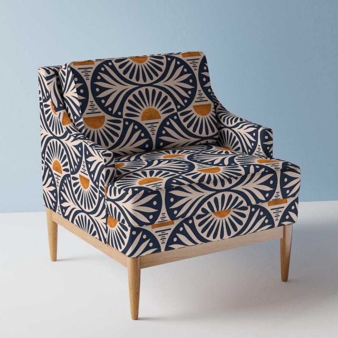 Sunset and Leaves Upholstery Fabric- Art Deco by De_koro - Scallops ...