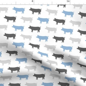 Pigs Fabric Multi Pigs Blue and Grey by Littlearrowdesign - Etsy