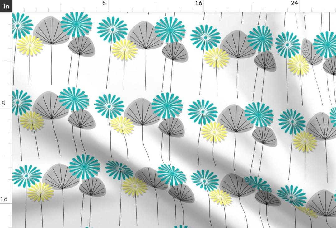 Mid-century Modern Fabric - Mid-century Flowers Teal and Yellow by ...
