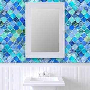Moroccan Wallpaper - Cobalt Blue and Aqua Decorative Tiles by Micklyn ...