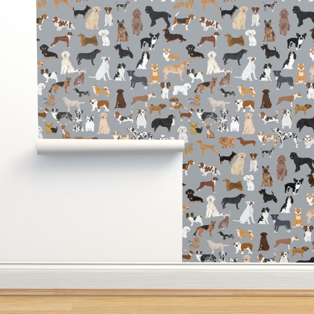 Dogs Wallpaper Gray Cute Dog Breed Design by Petfriendly - Etsy